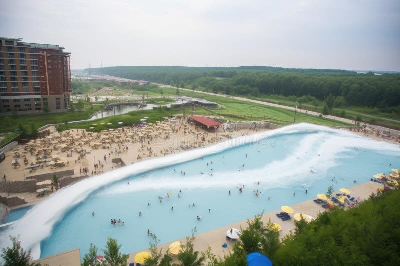 Water Park with Wave Pool, Where People Can Surf and Swim on Waves ...