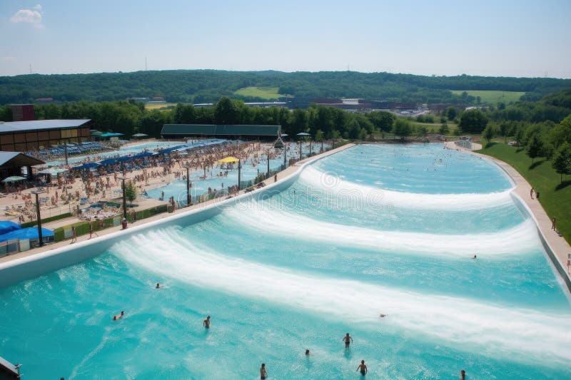 Water Park with Wave Pool, Where People Swim and Surf on the Waves ...