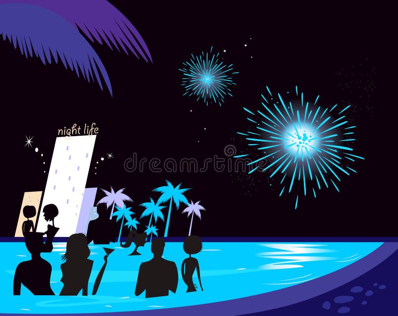 Water Party Night: People Silhouette in Pool Stock Vector ...