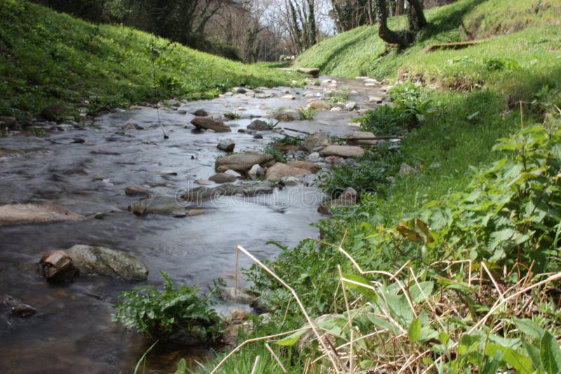 Water Path with Silk Effect. Small River Flowing from the Waterfall in ...