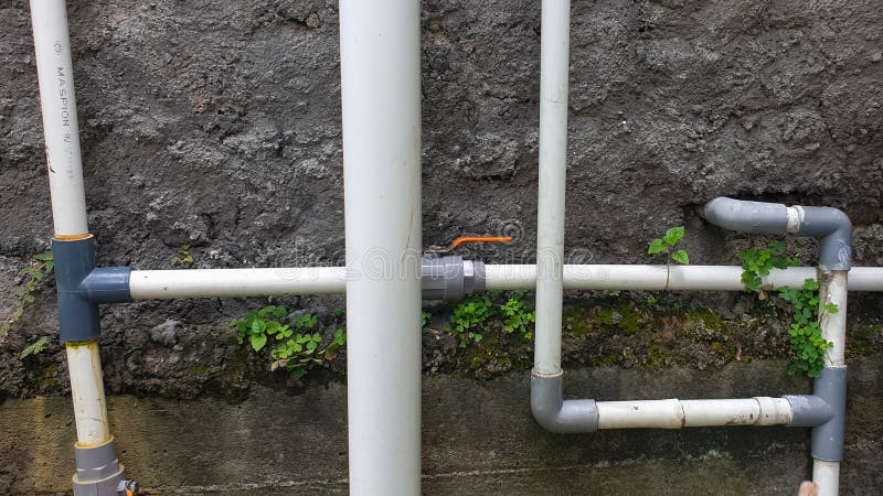 Water Pipe System on the House Wall Stock Photo - Image of pipe, iron ...