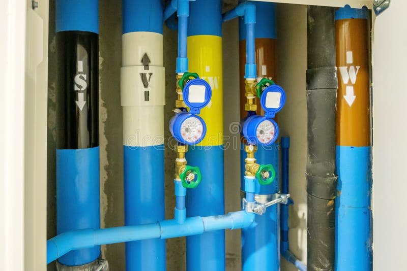 Water Pipe System and Meter in Building Stock Image - Image of ...