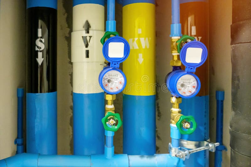 Water Pipe System and Meter in Building Stock Photo - Image of water ...