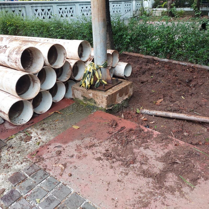 ,water Pipe To Be Installed on the Roadside Stock Photo - Image of lawn ...