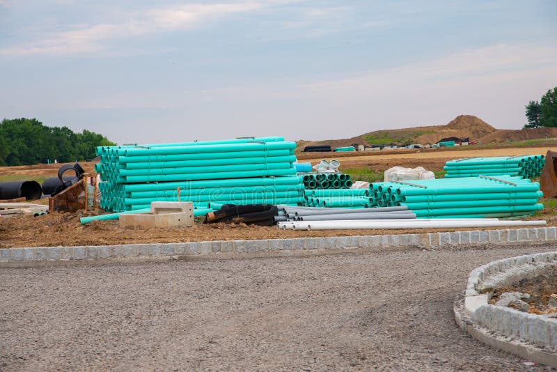 Water Pipes on a Construction Site Stock Photo - Image of ditch ...