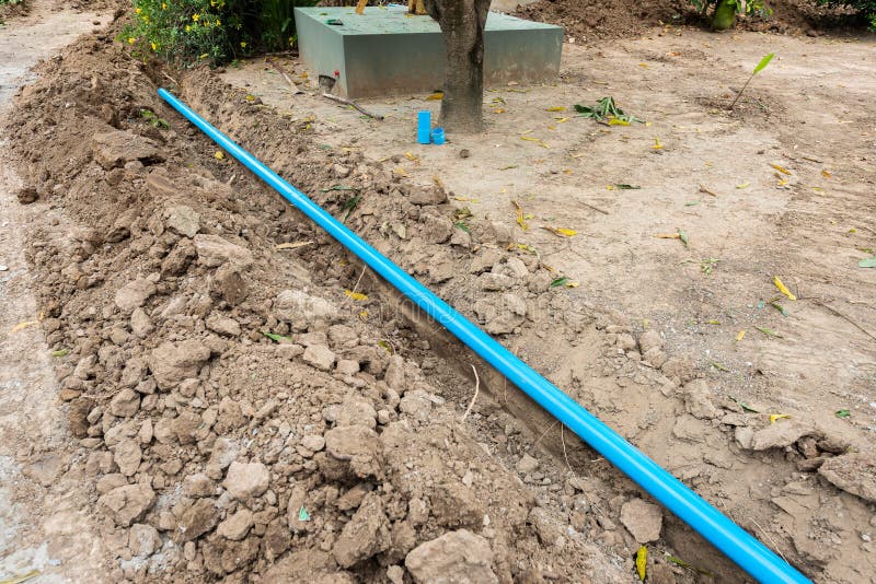Water Pipes Laying Construction Site on Ground Stock Image - Image of ...