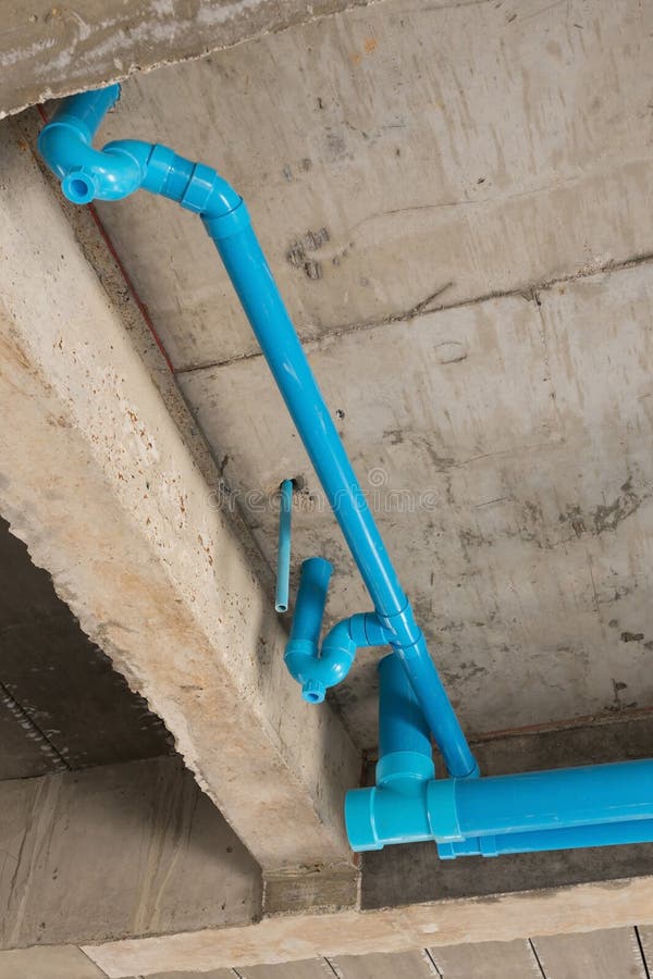 Water Pipes Pvc Plumbing Under Cement Ceiling Stock Photo - Image of ...