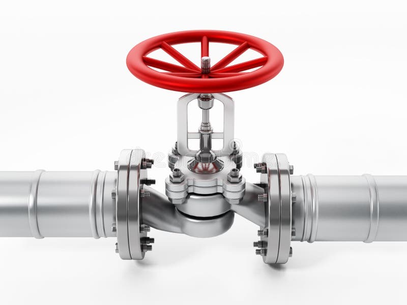 Water Pipes and Valve Isolated on White Background. 3D Illustration ...