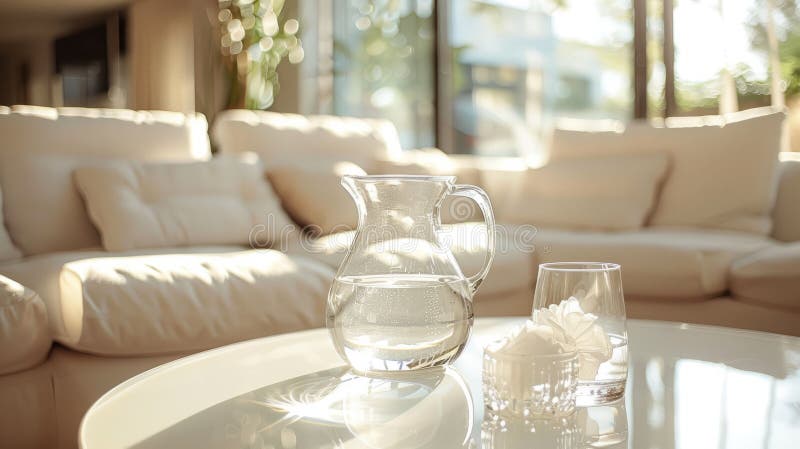 A Water Pitcher and Glass on a Table Stock Image - Image of elegance ...