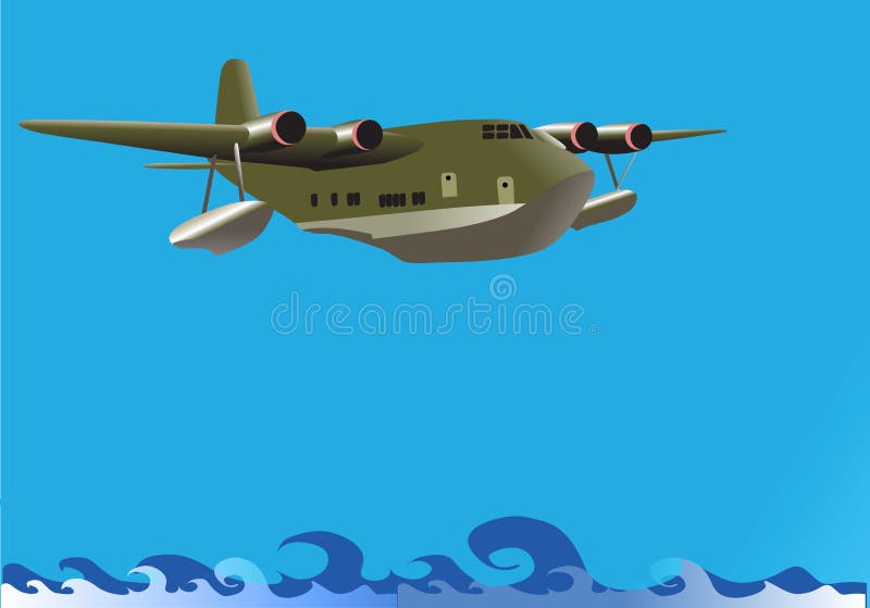 Sea Water Plane First Construction Graphic Drawing in Black Line Stock ...