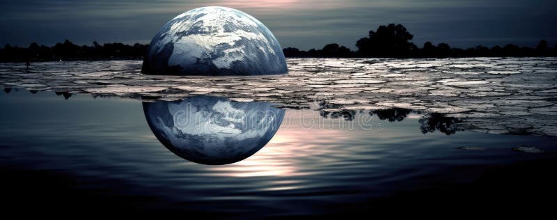 Water, Planet and Climate Change with the Earth in a Puddle As a Symbol ...