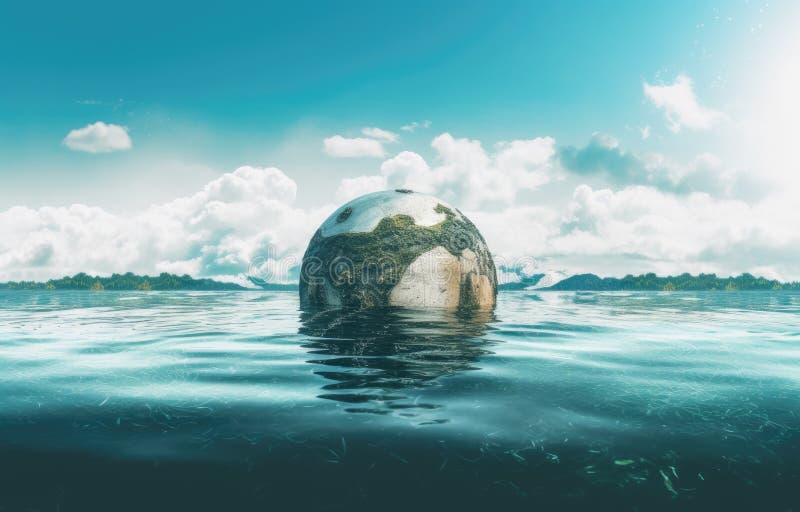 Water, Planet and Climate Change with the Earth in a Puddle As a Symbol ...