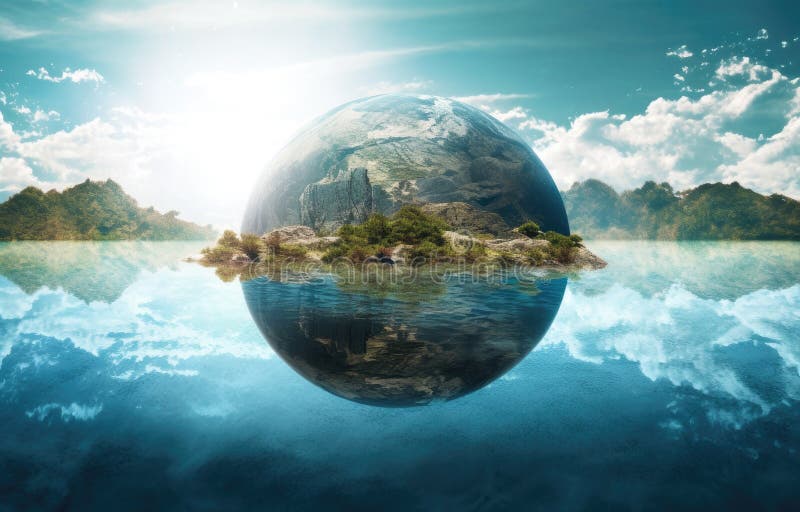 Water, Planet and Climate Change with the Earth in a Puddle As a Symbol ...