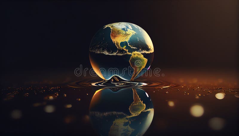 Water, Planet and Climate Change with the Earth in a Puddle As a Symbol ...