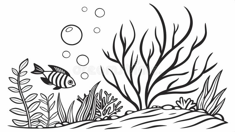 Water Plants and Fish, Aquatic Nature Wildlife Vector Design Generative ...