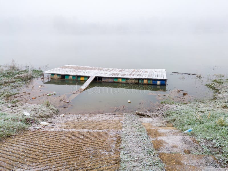 Water Platform and Driveway for Vehicles on the River. Stock Image ...