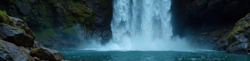 Water Plummets Over Ancient Rock Face, Mist Shrouds Base , Cliff ...