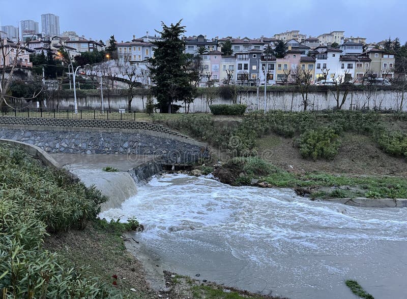 Water Pollution at Artificial River Stock Image - Image of industrial ...