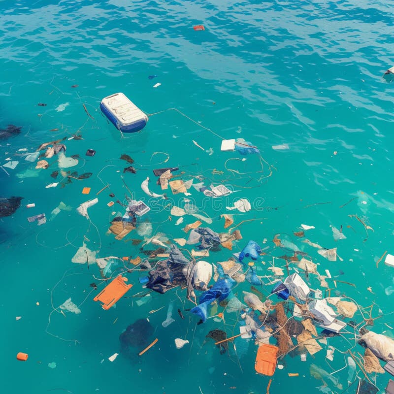 Seaside Pollution Depicted through Floating Garbage, Highlighting ...