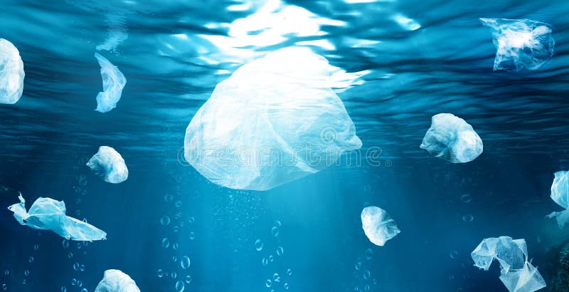 WATER POLLUTION OCEAN with PLASTIC COVERS Stock Photo - Image of ...