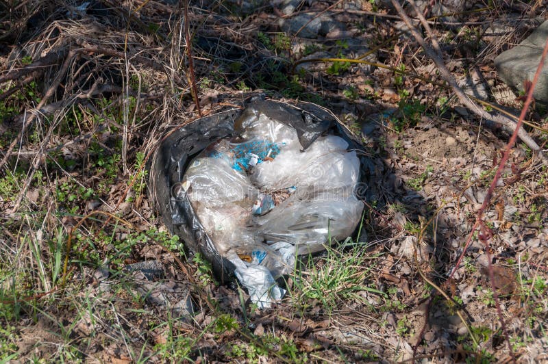 Plastic and Foam Garbage Floating on the Surface of the River Stock ...