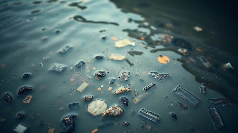 Water Pollution Plastic Waste Debris in River Stock Illustration ...