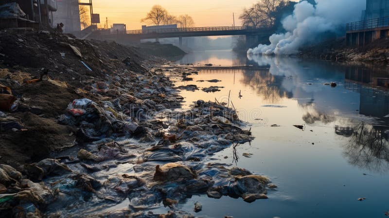 Water Pollution in River with Trash. Stock Image - Image of problem ...
