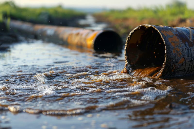 Water Pollution in River, Pipe with Waste Stock Image - Image of liquid ...