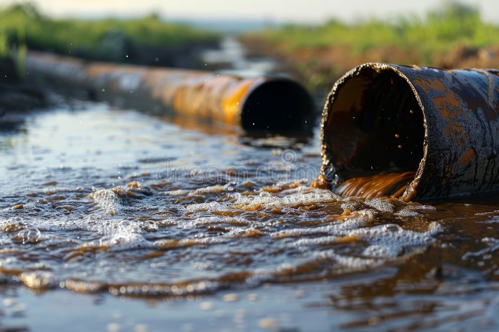 Water Pollution in River, Pipe with Waste Stock Image - Image of liquid ...