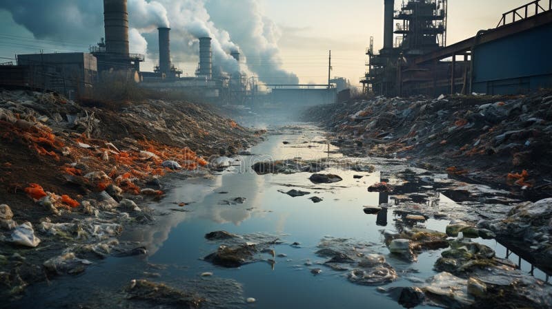 Water Pollution in River with Trash. Stock Image - Image of dump ...