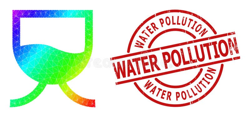 Scratched Water Pollution Stamp Print and Lowpoly Spectral Colored ...