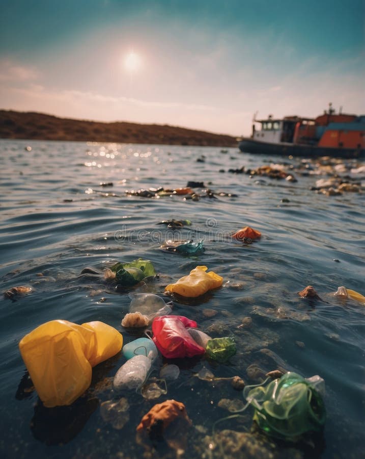 Water Pollution and Waste Disposal in the Sea. Stock Illustration ...