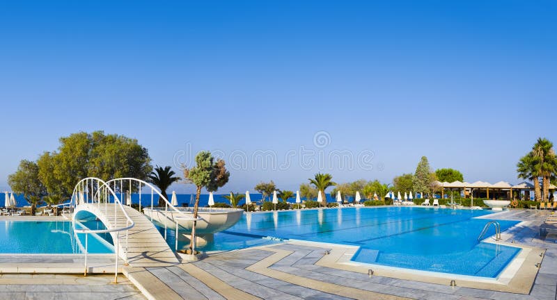 The pool with the bridge stock image. Image of rest - 108504815