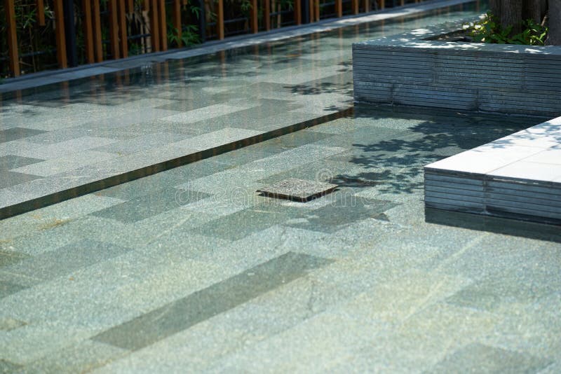 Water Pool Made of Granite Stone Tile and Drainage on Middle with Tree ...