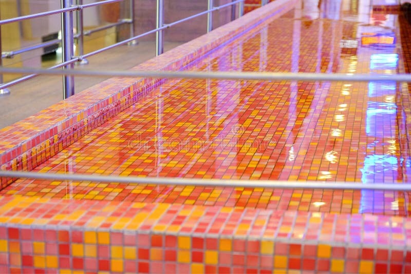 Water in the Pool with Red-orange Decorative Tiles Stock Photo - Image ...