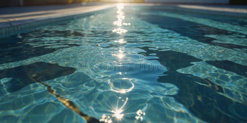 Water Pool with Sun Reflection and Floor Tiling. Stock Photo - Image of ...