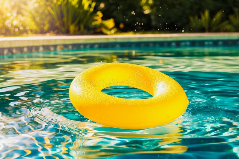 Water Pool on a Warm Summer Day, Featuring a Bright Yellow Pool Float ...
