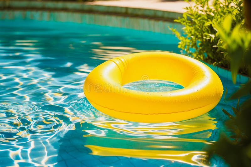 Water Pool on a Warm Summer Day, Featuring a Bright Yellow Pool Float ...