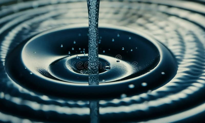 Water Pouring into a Circular Basin, Creating Ripples and Splashes ...