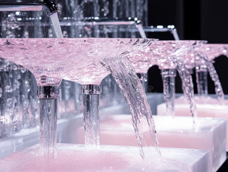 Water Pouring from Glass Container into Illuminated Cube, Fluid ...