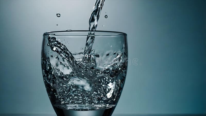 Water Pouring into Glass with Splashing Effect Stock Illustration ...