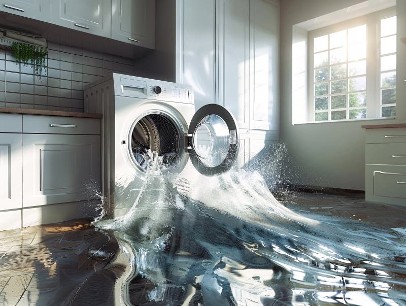 Water Pouring Out of an Open Washing Machine. Stock Photo - Image of ...