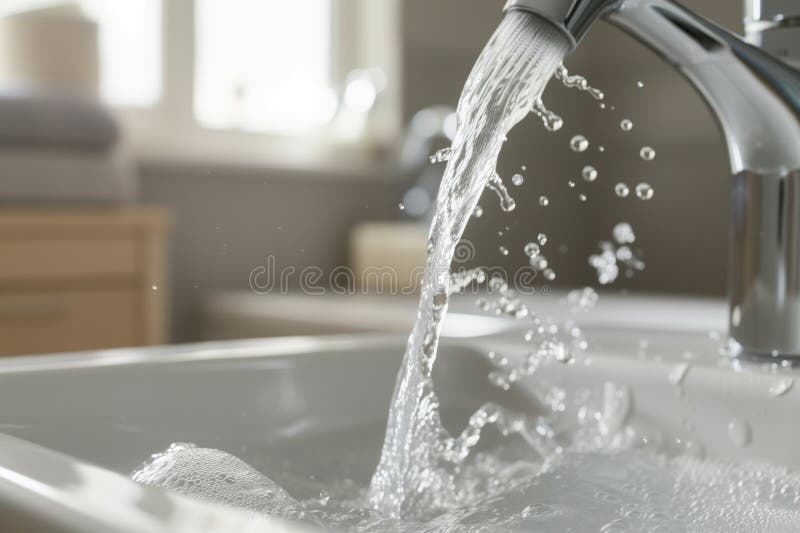 Water Pouring Out of an Overflowing Bathroom Sink Stock Image - Image ...