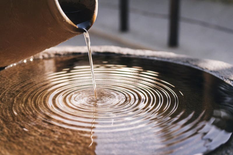 Water Pouring from a Rustic Clay Pot into a Basin, Creating Mesmerizing ...