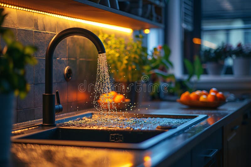 Water is Pouring from the Tap in the Kitchen Problems of Lack Water ...