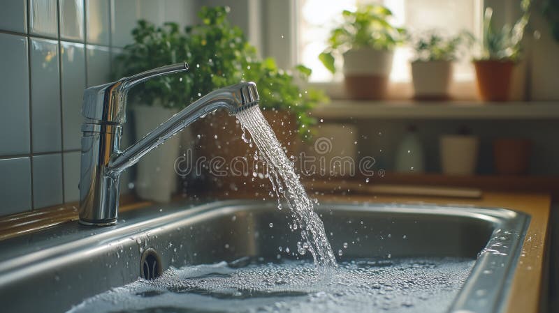 Water Pouring Tap Kitchen Bathroom Problems Lack Clean Stock Photos ...