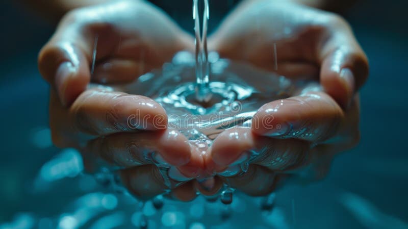 Water Pours into Cupped Hands, Creating a Mesmerizing Display of Liquid ...