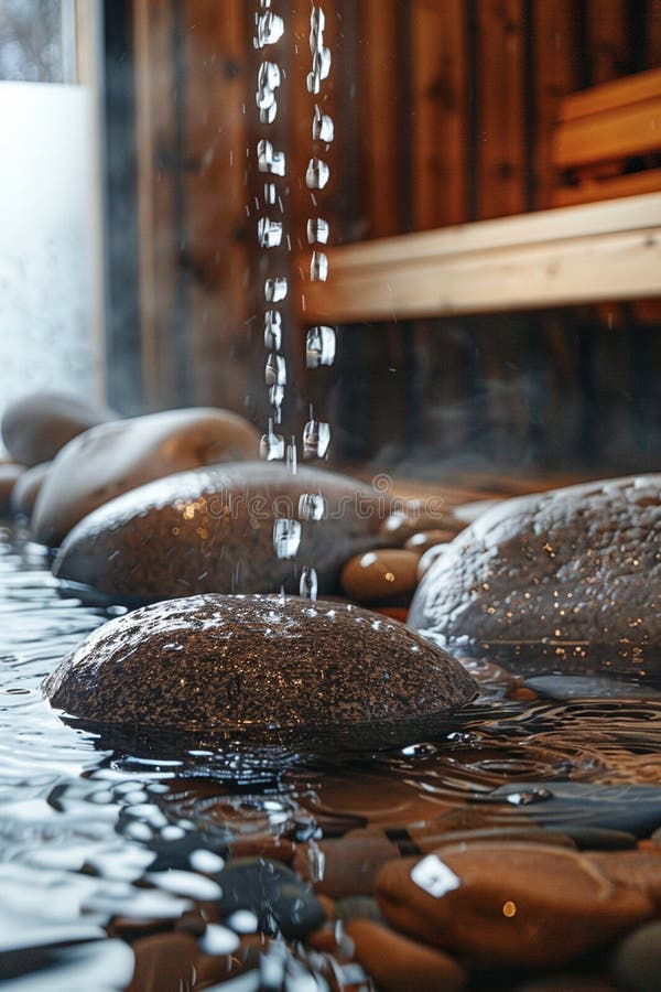 Water pours on hot stones stock illustration. Illustration of heater ...
