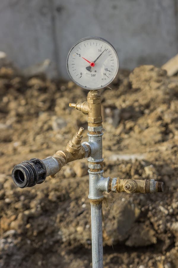 Water Pressure Gauge for Pressure Testing of Water Main Stock Image ...