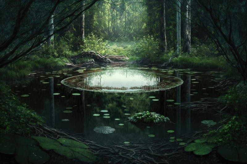 Water Puddle in the Middle of a Forest, Surrounded by Towering Trees ...